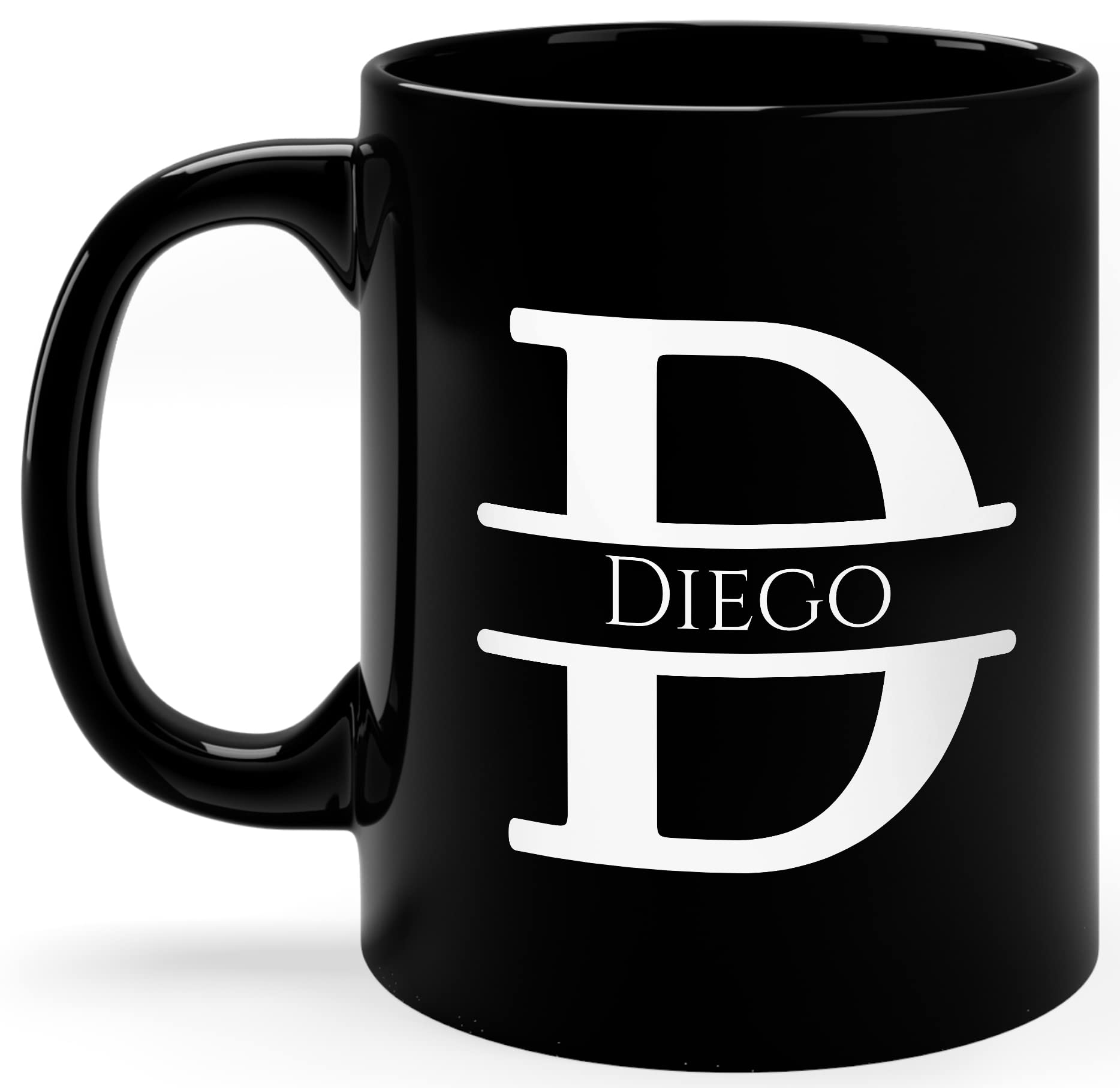 Personalized Monogram Coffee Mug, Initial Letter D Customized for Women Men Girls Boys Dads Moms Friends, Taza de Café Personalizada Con Monograma, Letra Inicial - Black Mug Letter D 11oz
