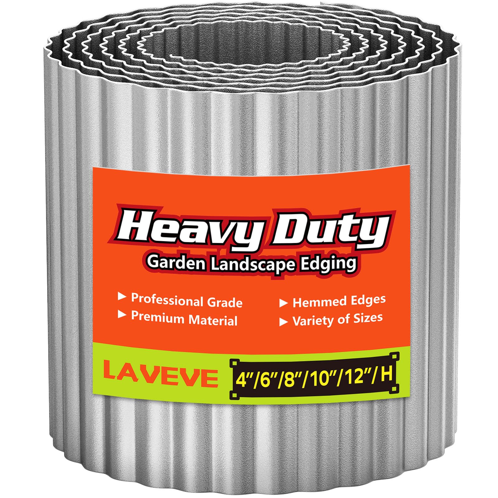 LAVEVE Corrugated Metal Garden Edging 4" x 10Ft, Landscape Edging Border for Lawn, Flower Bed, Garden Fence, Paver Edging (Silver)