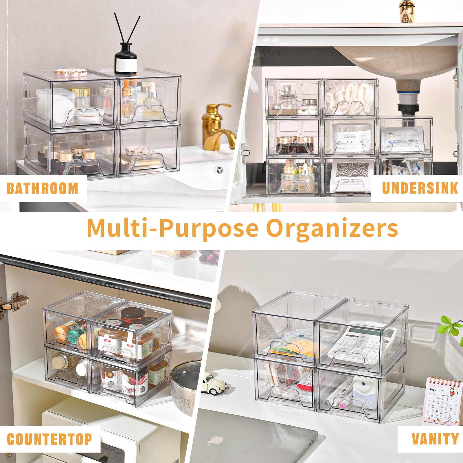 Stebopum Clear Acrylic Makeup Storage Organizer, 3 Pack Stackable Perfume Organizer with Detachable Stands, Dustproof Cosmetic Display Cases with Magnetic Door for Vanity, Bathroom Countertop
