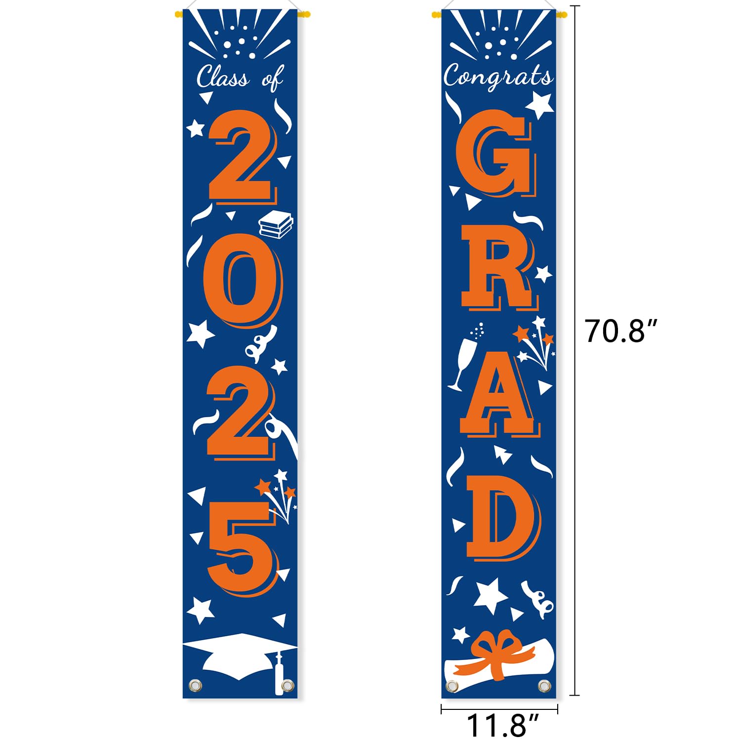 Graduation Porch Banner Class Sign Congrats Grad Hanging Flags High School College University Party Decoration For Front Door Outdoor Blue Orange