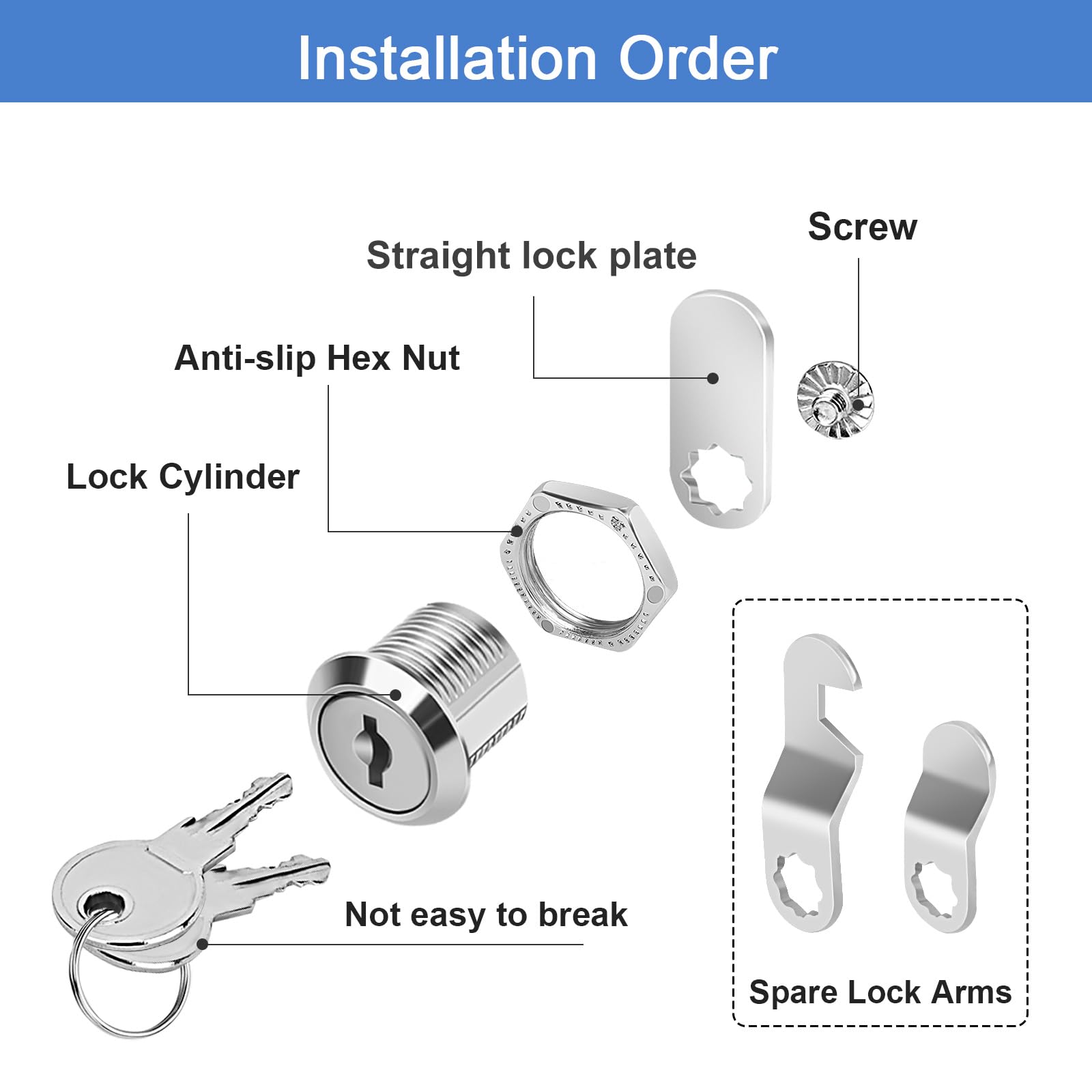 Cylinnda Cabinet Locks (3 Pack, Zinc Alloy), Keyed Alike Cam Lock for Tool Box, RV Storage, Mailbox, 5/8"