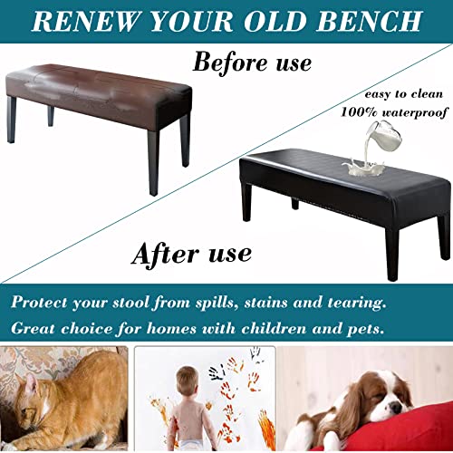 HFCNMY Bench Covers for Dining Room,Waterproof PU Dining Bench Cover Removable Bench Covers Stretch Washable Bench Seat Covers for Dining Room Bench Slipcover Black