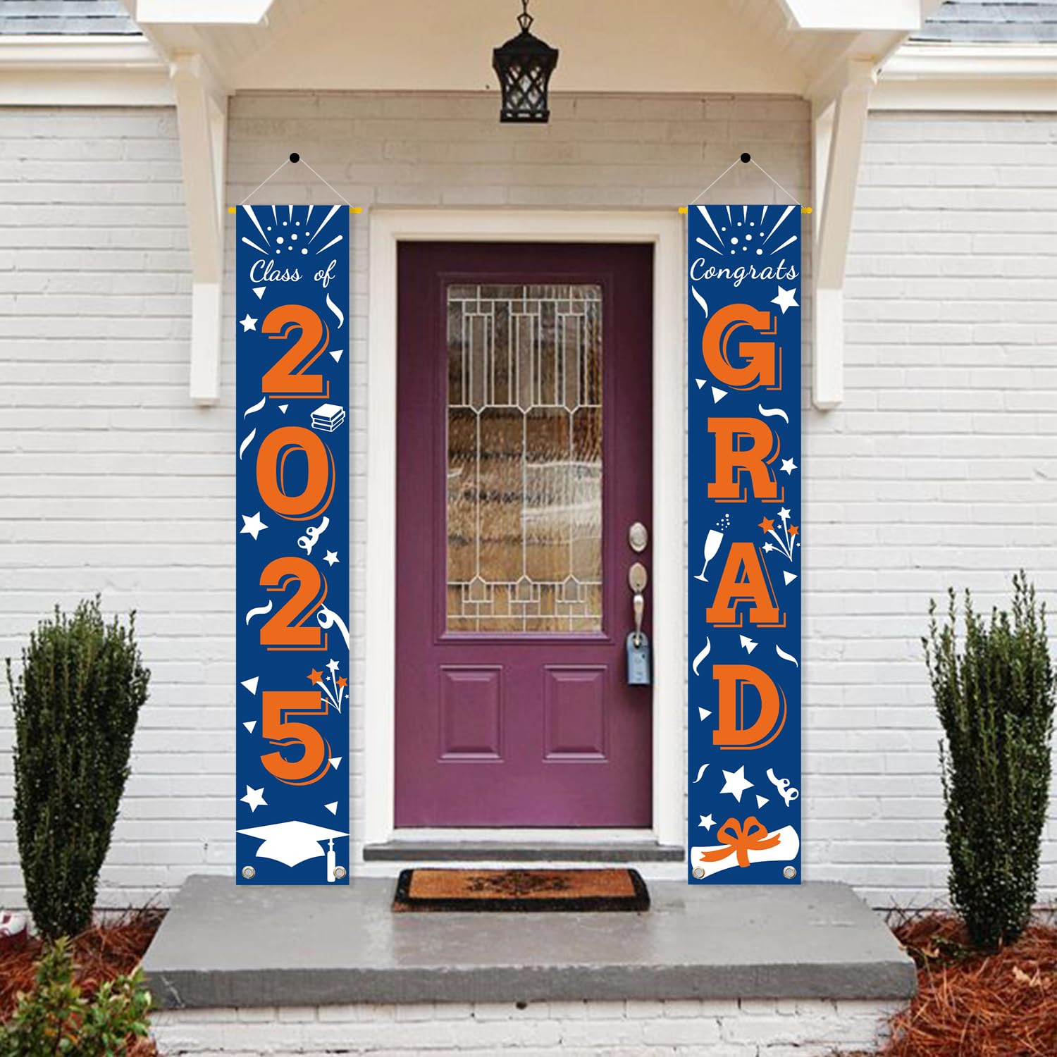 Graduation Porch Banner Class Sign Congrats Grad Hanging Flags High School College University Party Decoration For Front Door Outdoor Blue Orange