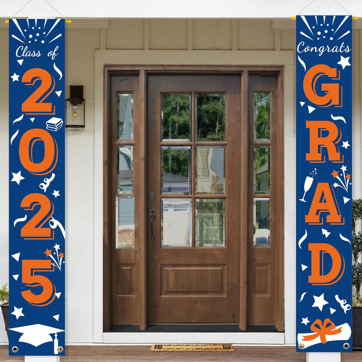Graduation Porch Banner Class Sign Congrats Grad Hanging Flags High School College University Party Decoration For Front Door Outdoor Blue Orange