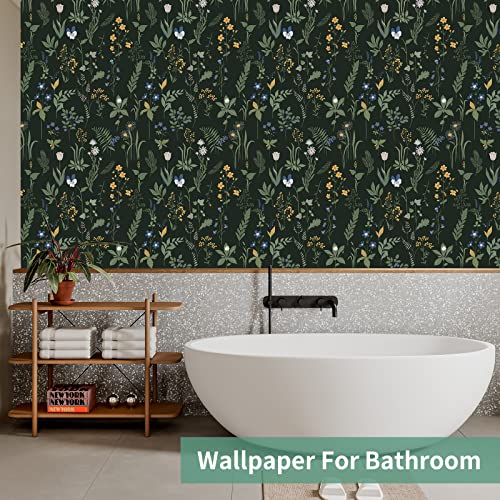 Cismmy Floral Removable Peel-and-Stick Wallpaper - Vintage Boho Design for Bedrooms, Bathrooms, Cabinets - Renter-Friendly, Easy Install, 118" x 17.7"