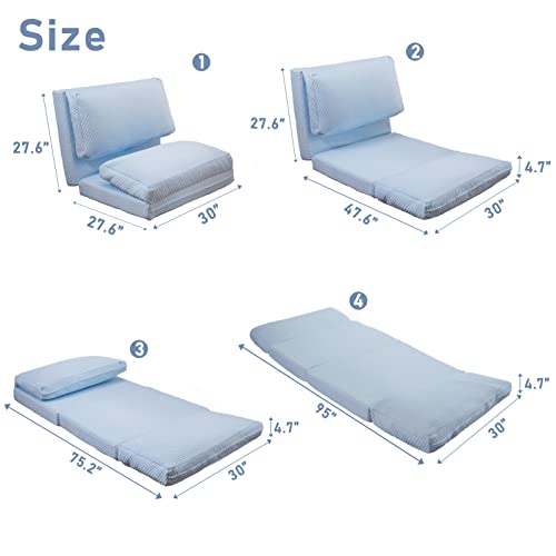 MAXYOYO Cooling Mattress, Single Floor Sofa Bed with Foam Filling, Foldable Faux Fur Cover, Blue, 30x95 Inch, Helps Hot Sleepers