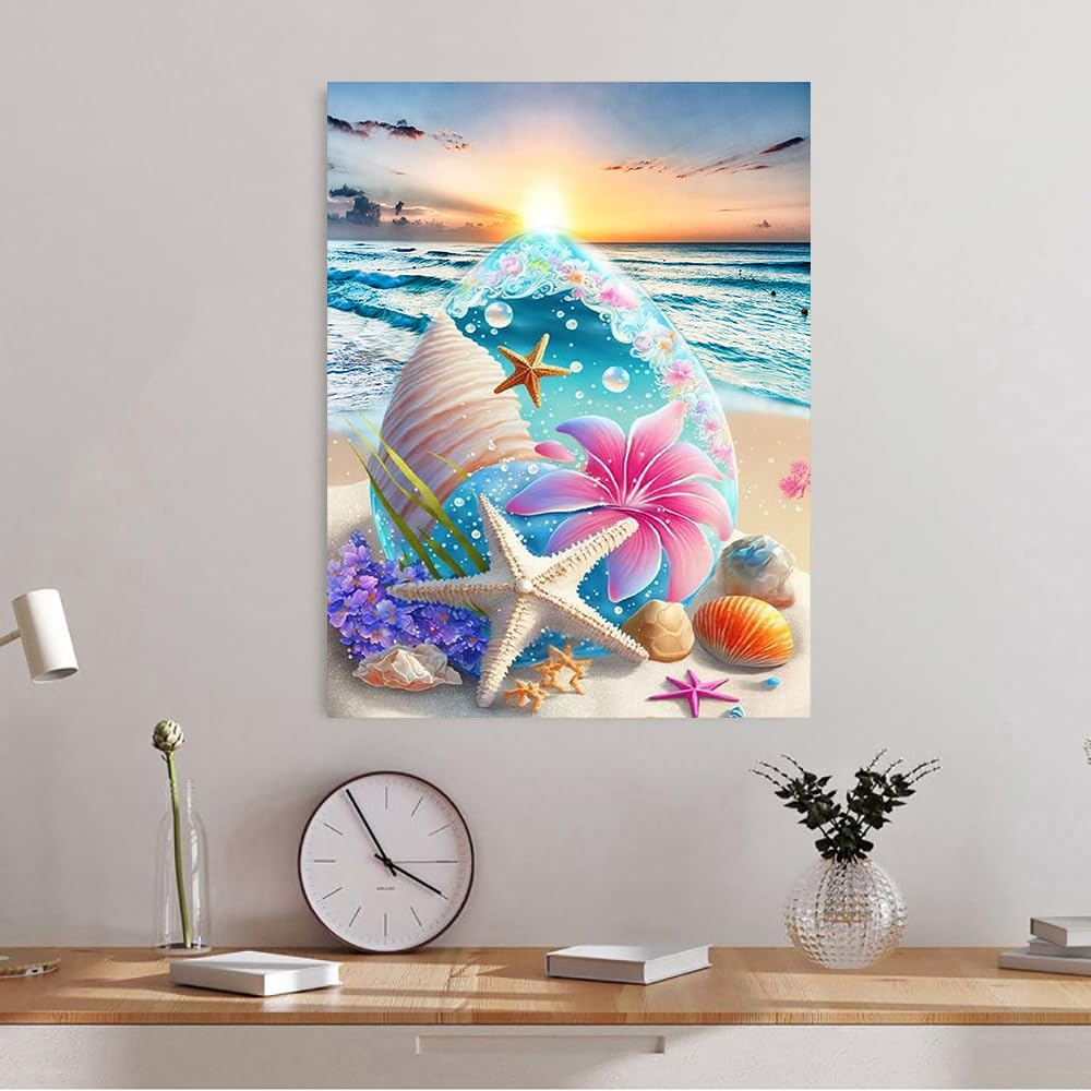 5D Diamond Painting Kits for Adults - Beach Diamond Art Kits for Adults Kids Beginner,DIY Starfish Seashells Diamond Painting Full Drill Round Rhinestone for Home Wall Decor 11.8X15.7inch