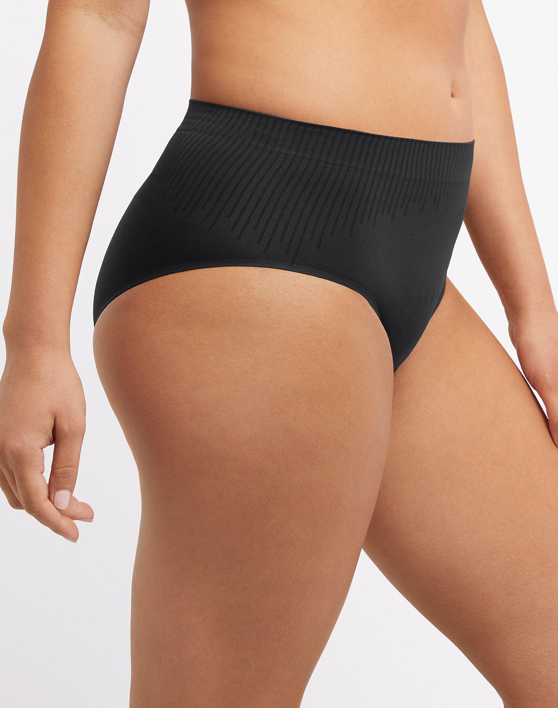 Bali Women's Comfort Revolution Modern Seamless Brief Underwear, 4-Way Stretch Panties, Black, 8