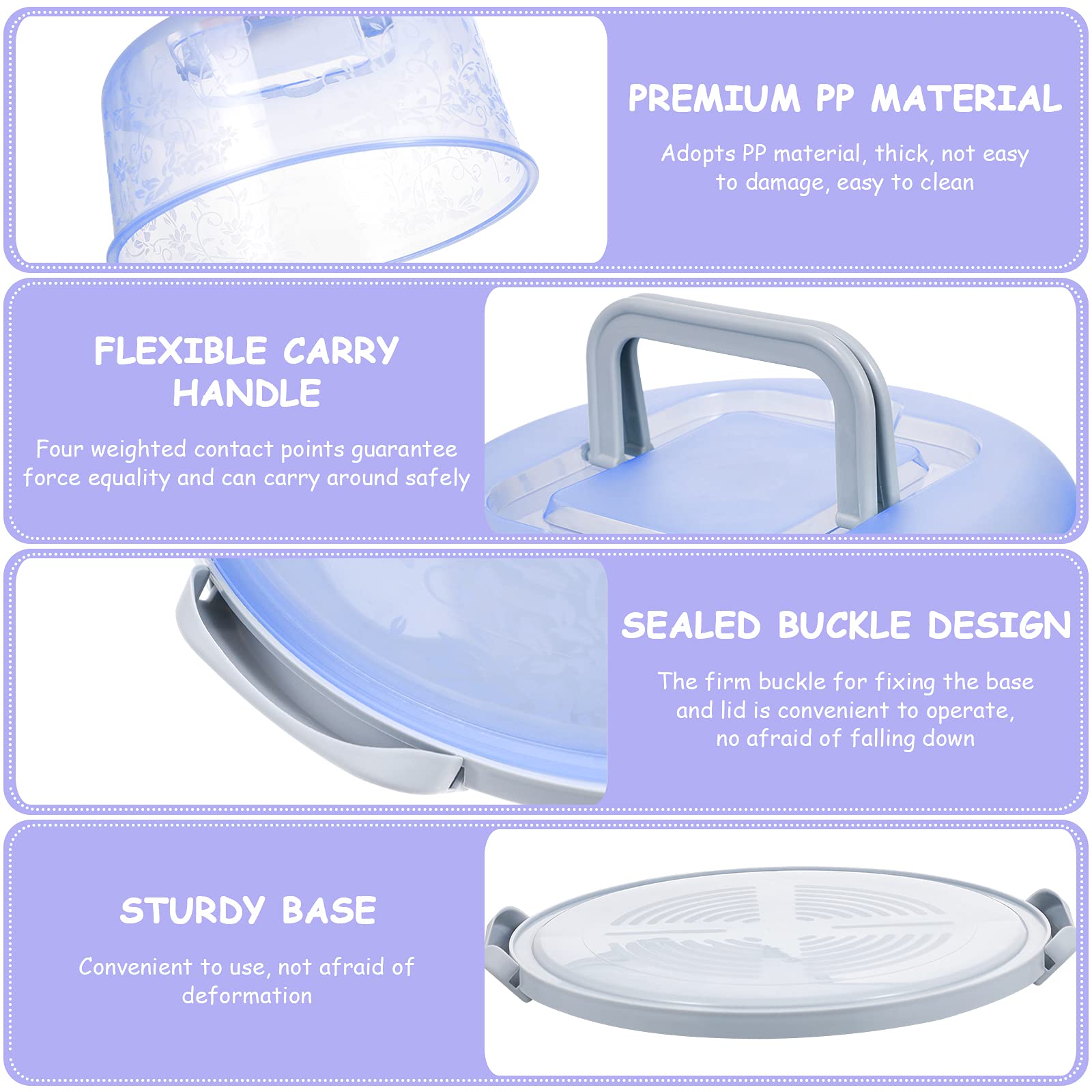 Cake Carrier with Lid and Handle: Cake Containers Cupcake Holder for 8 Inch Cakes Pizza Containers Pies Holder Tray with Cover Cheesecake Stand for Transports Cakes Pies or Other Desserts