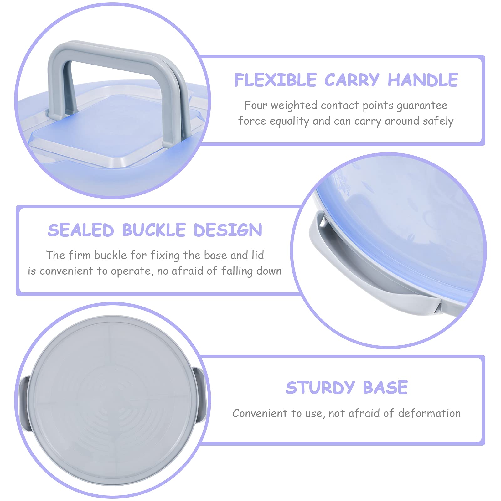 Cake Carrier with Lid and Handle: Cake Containers Cupcake Holder for 8 Inch Cakes Pizza Containers Pies Holder Tray with Cover Cheesecake Stand for Transports Cakes Pies or Other Desserts