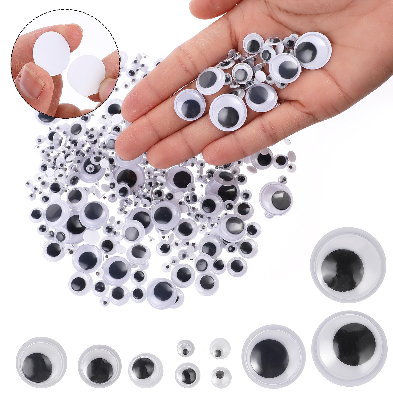 Stick on Googly Wiggle Eyes, 750Pcs Assorted Size 4-18mm Self-Adhesive Craft Eyes Wobbly Eyes Stickers DIY Craft Doll Eyes Making Accessories for Halloween,Scrapbooking (4/5/6/8/10/12/15/18 mm)