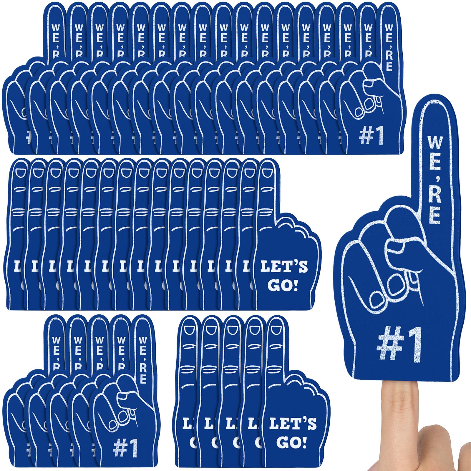 Sinmoe 48 Pieces Sport Party Favors Fan Foam Finger Mini #1 Basketball Baseball Football Soccer Team Cheerleader Gifts for Sporting Events Games Birthday Supplies(Dark Blue)