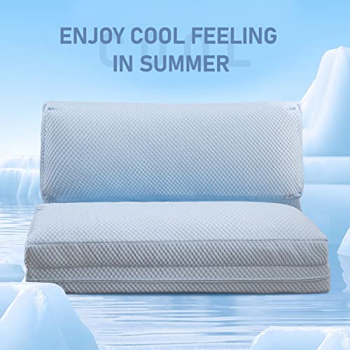 MAXYOYO Cooling Mattress, Single Floor Sofa Bed with Foam Filling, Foldable Faux Fur Cover, Blue, 30x95 Inch, Helps Hot Sleepers