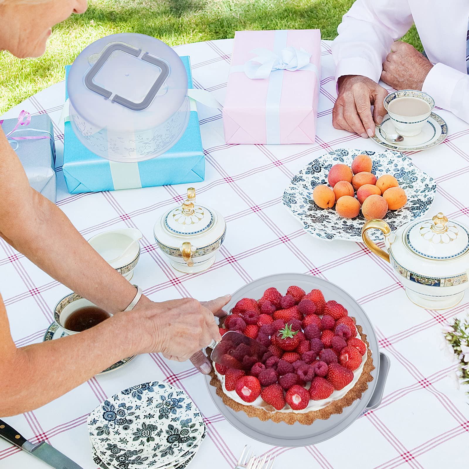 Cake Carrier with Lid and Handle: Cake Containers Cupcake Holder for 8 Inch Cakes Pizza Containers Pies Holder Tray with Cover Cheesecake Stand for Transports Cakes Pies or Other Desserts