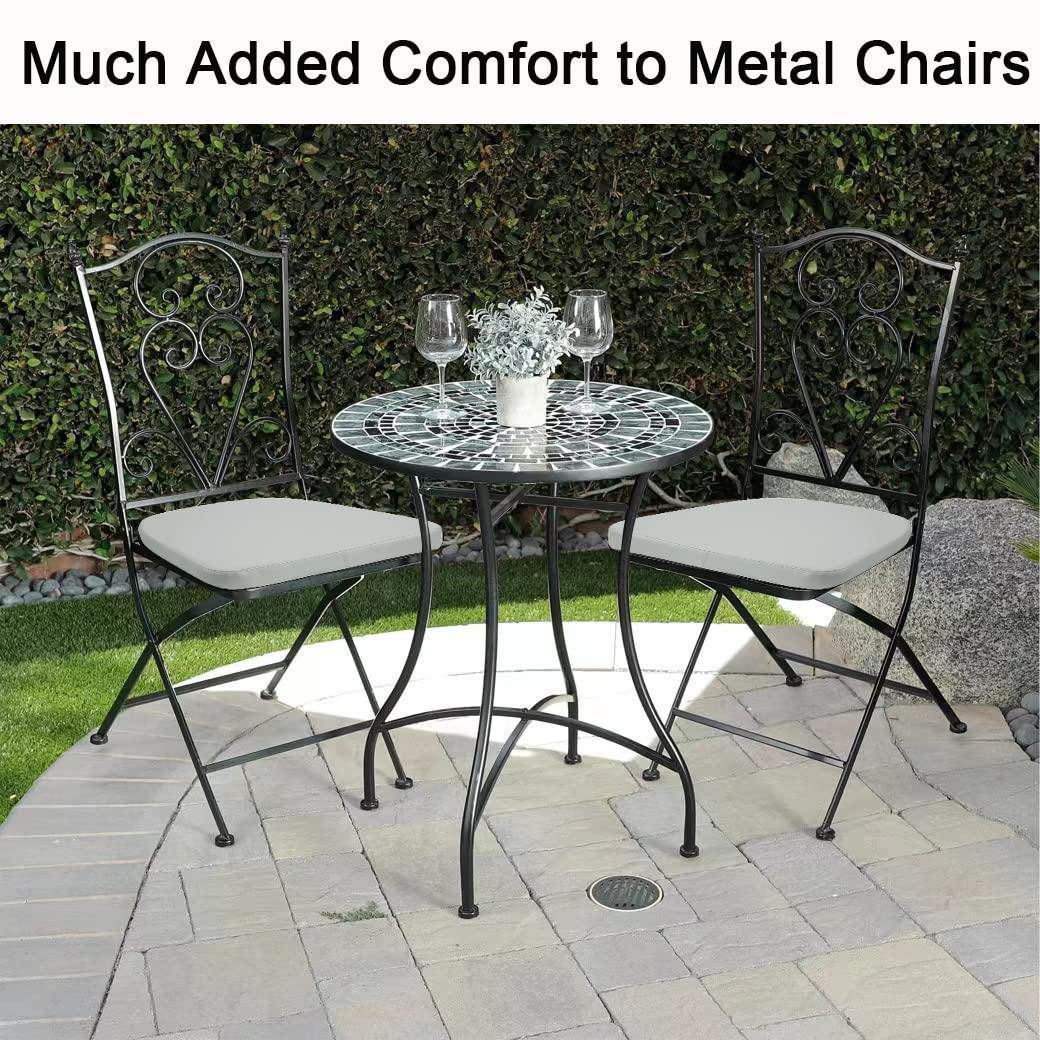 BUYUE 14" Metal Chair Cushions with Magnetic Set of 4, Luxury PU Leather Waterproof Anti-Slip Seat Pads for Kitchen Cafe Dining Bistro Stackable Chairs (U-Shape, Light Gray, 4)
