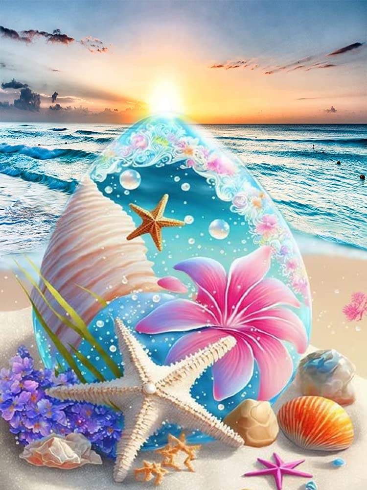 5D Diamond Painting Kits for Adults - Beach Diamond Art Kits for Adults Kids Beginner,DIY Starfish Seashells Diamond Painting Full Drill Round Rhinestone for Home Wall Decor 11.8X15.7inch