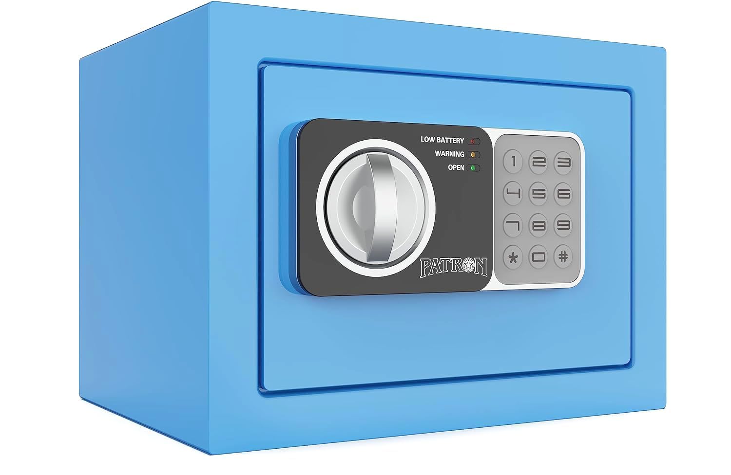 PATRON small safe box with key，mini safe for money，small coin safes for home with code，little jewelry lock box for kids，Wall or Cabinet Safe for personal items，0.236 Cubic Feet Blue
