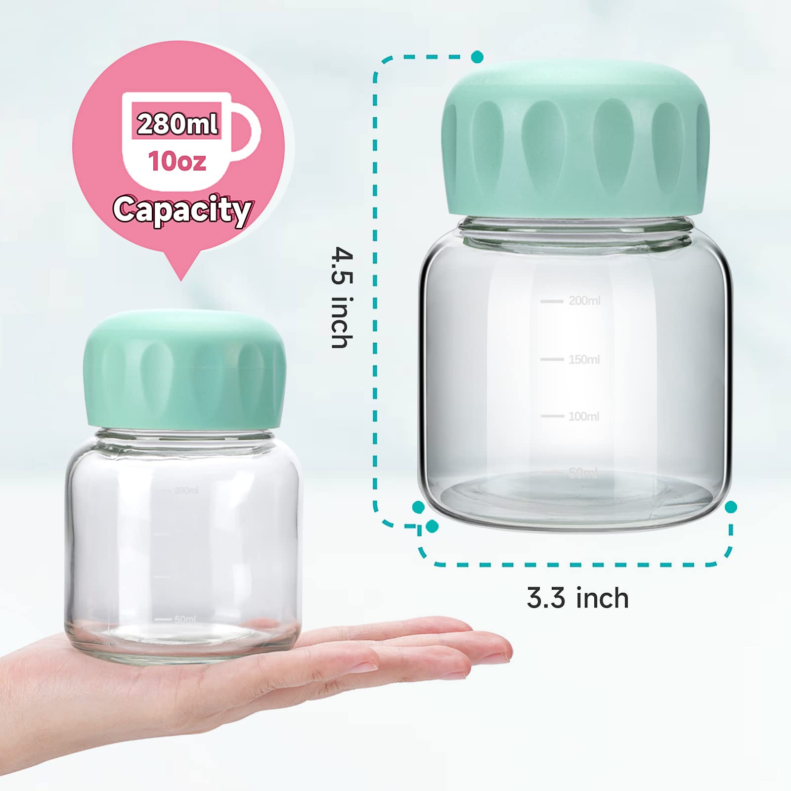 TANKLANCY 4 Pack Glass Food Storage Jars with Screw Lid for Overnight Oats Containers,10 oz Mini Glass Overnight Oats Jars