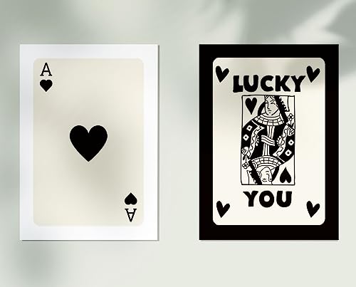 MINI ZOZI Lucky You Poker Wall Decor Canvas Art Posters 12X16 Trendy Wall Art Prints Aesthetic Funky Room Art Bedroom Apartment Set Of 2 Retro Vintage Funny Queen Ace Spades Deck Of Cards Black White