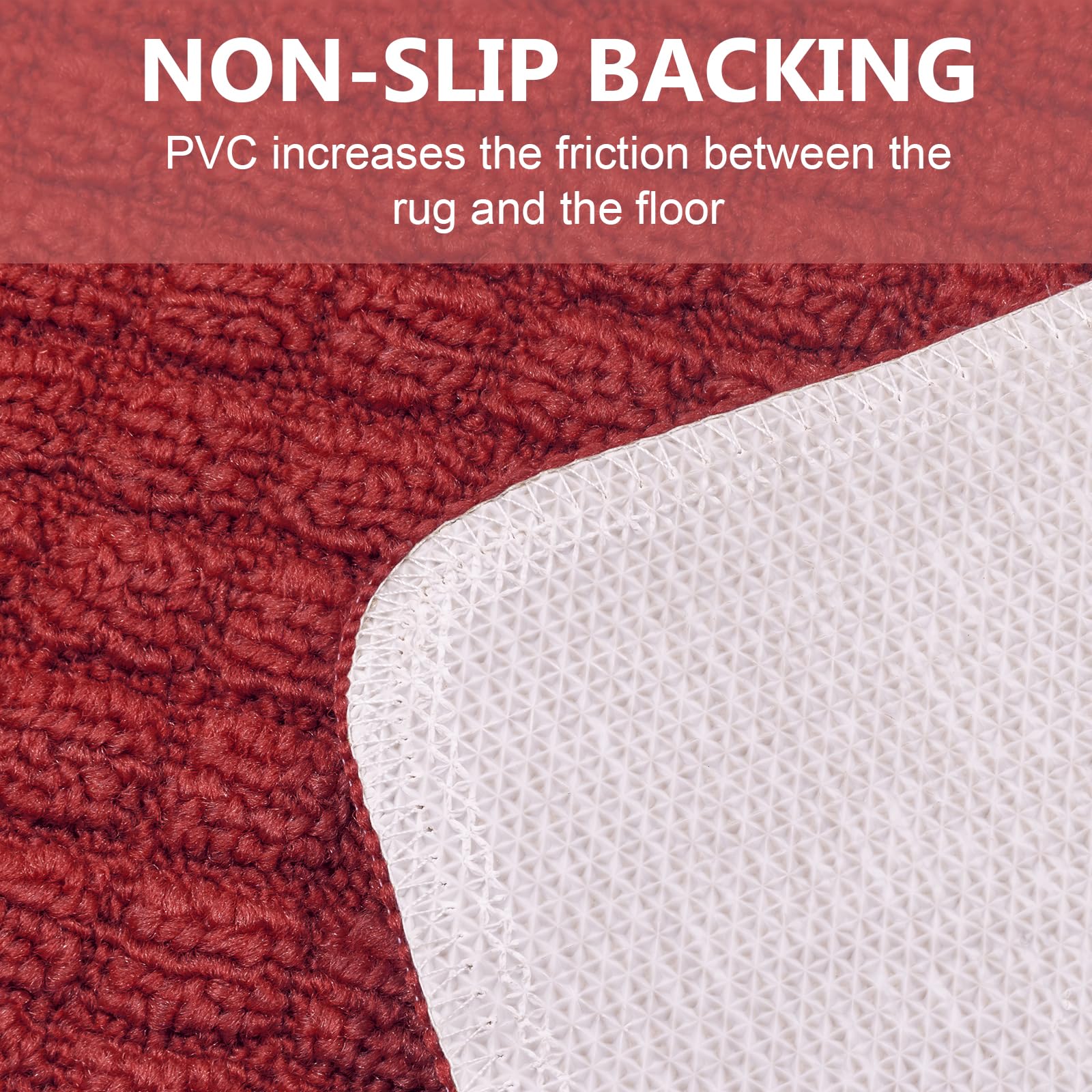 VANZAVANZU Half Round Kitchen Rug, Anti Fatigue Mat, Made of 100% Polypropylene, Non-Slip, Dirt-Resistant, Absorbent, Machine Washable, 27" x18" (Red)