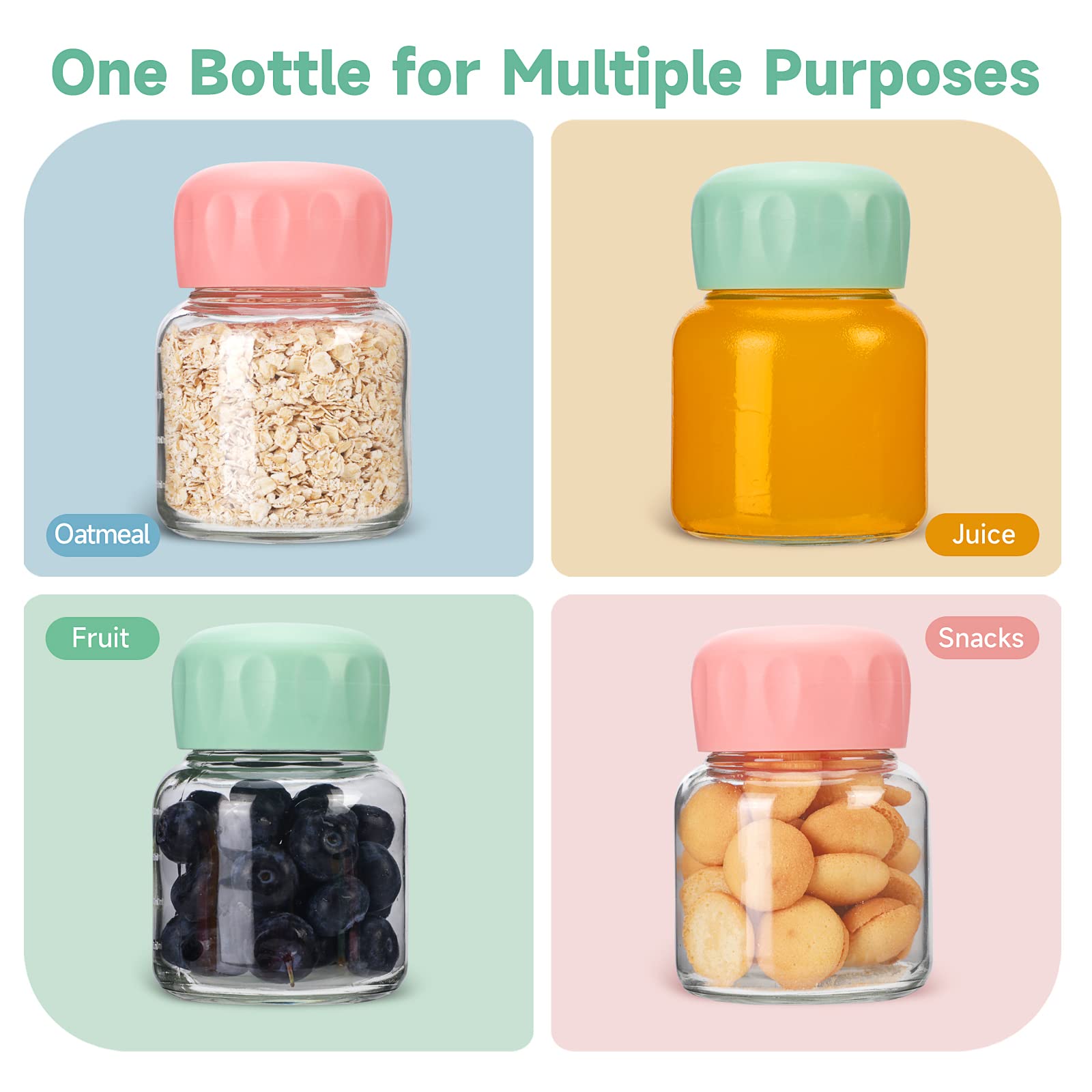 TANKLANCY 4 Pack Glass Food Storage Jars with Screw Lid for Overnight Oats Containers,10 oz Mini Glass Overnight Oats Jars
