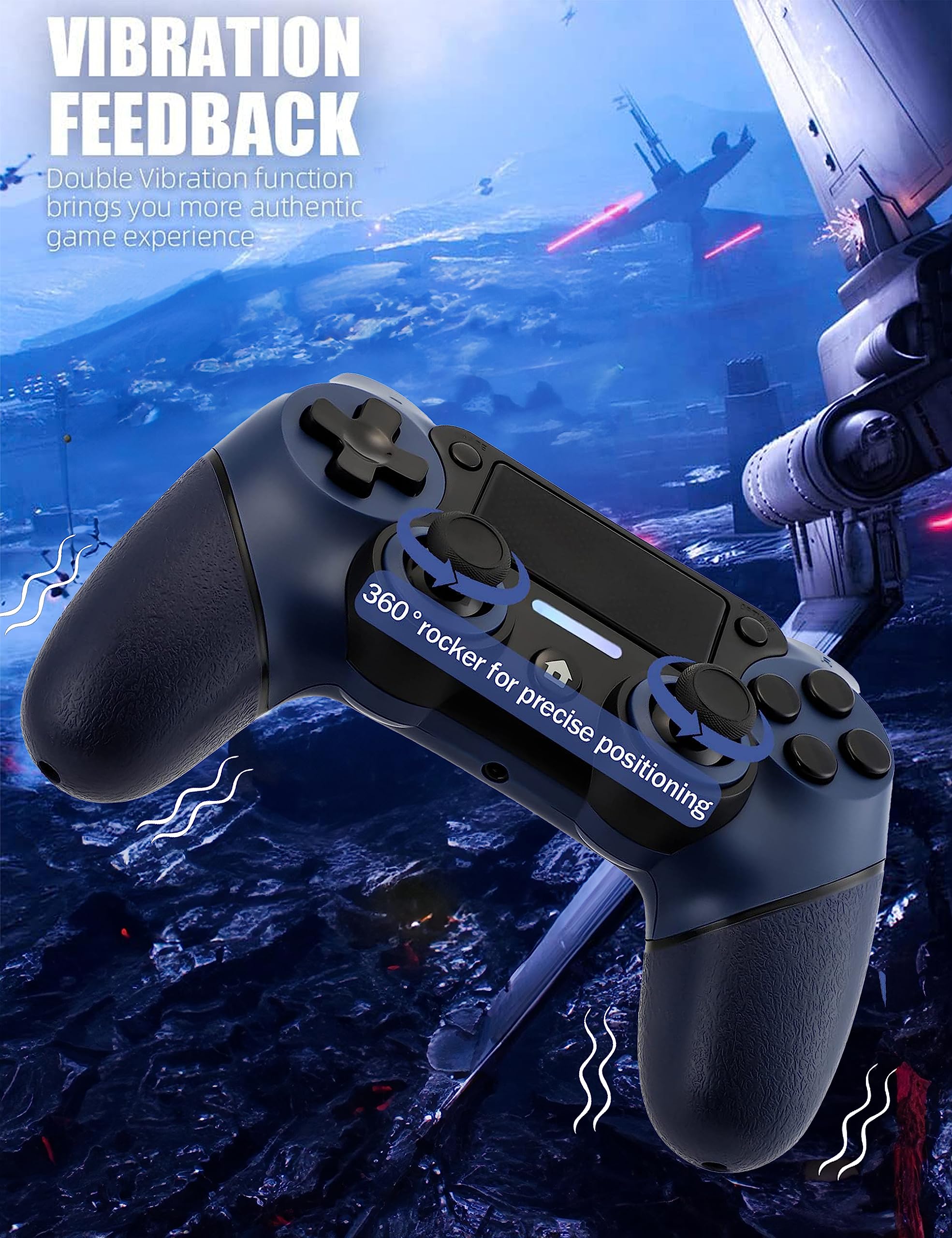 TJPD Wireless Controller for PS4, Wireless Remote Gamepad with 2 Programmable Back Buttons/Turbo/Dual Vibration/Touch Pad/Six-axis Motion (Blue) (Blue)