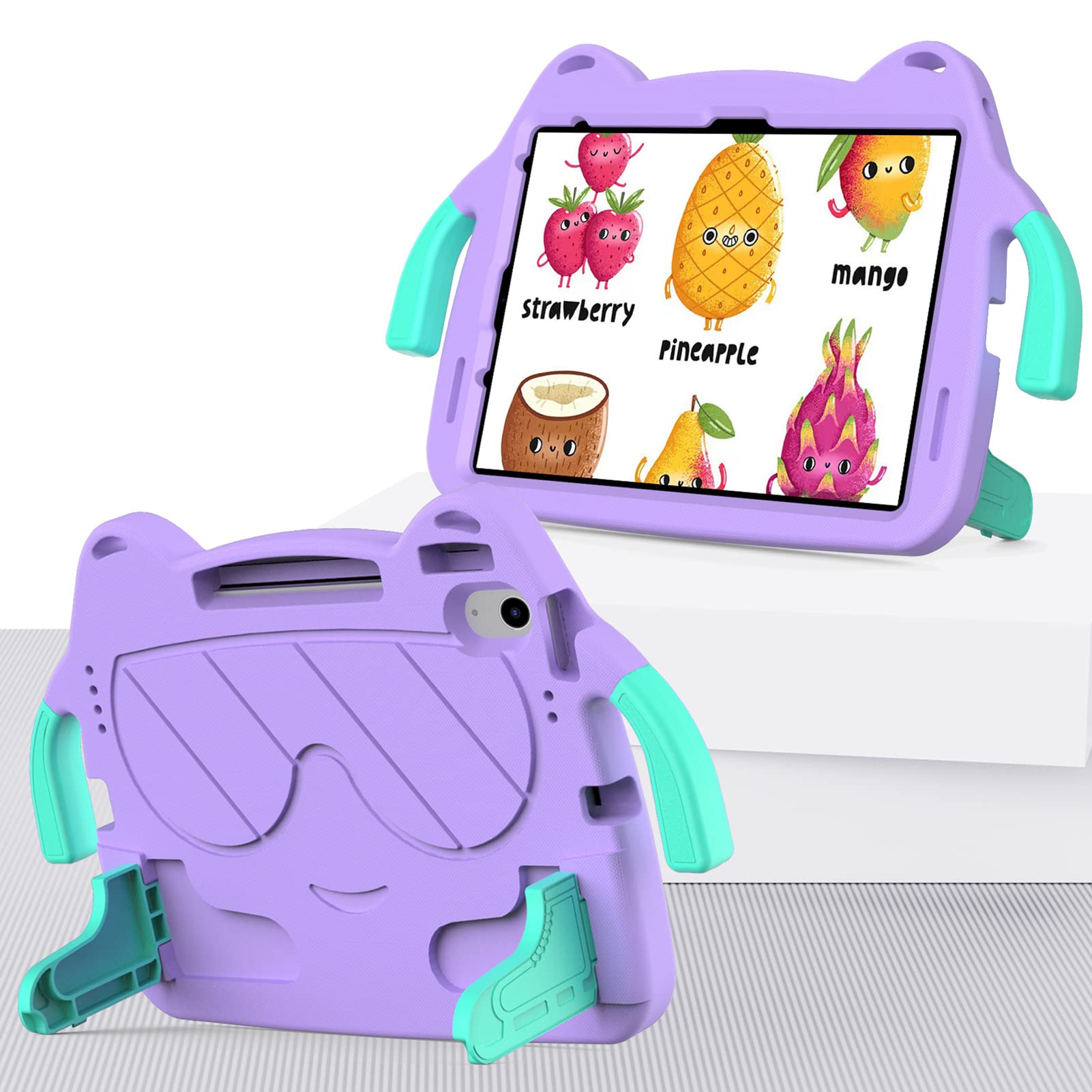 ESSTORE Kids Case Compatible with iPad 10th Generation (2022) 10.9 Inch Kids Case, Shockproof Case with Shoulder Strap/Handle/Stand Cute Cover, Lightpurple/MintGreen
