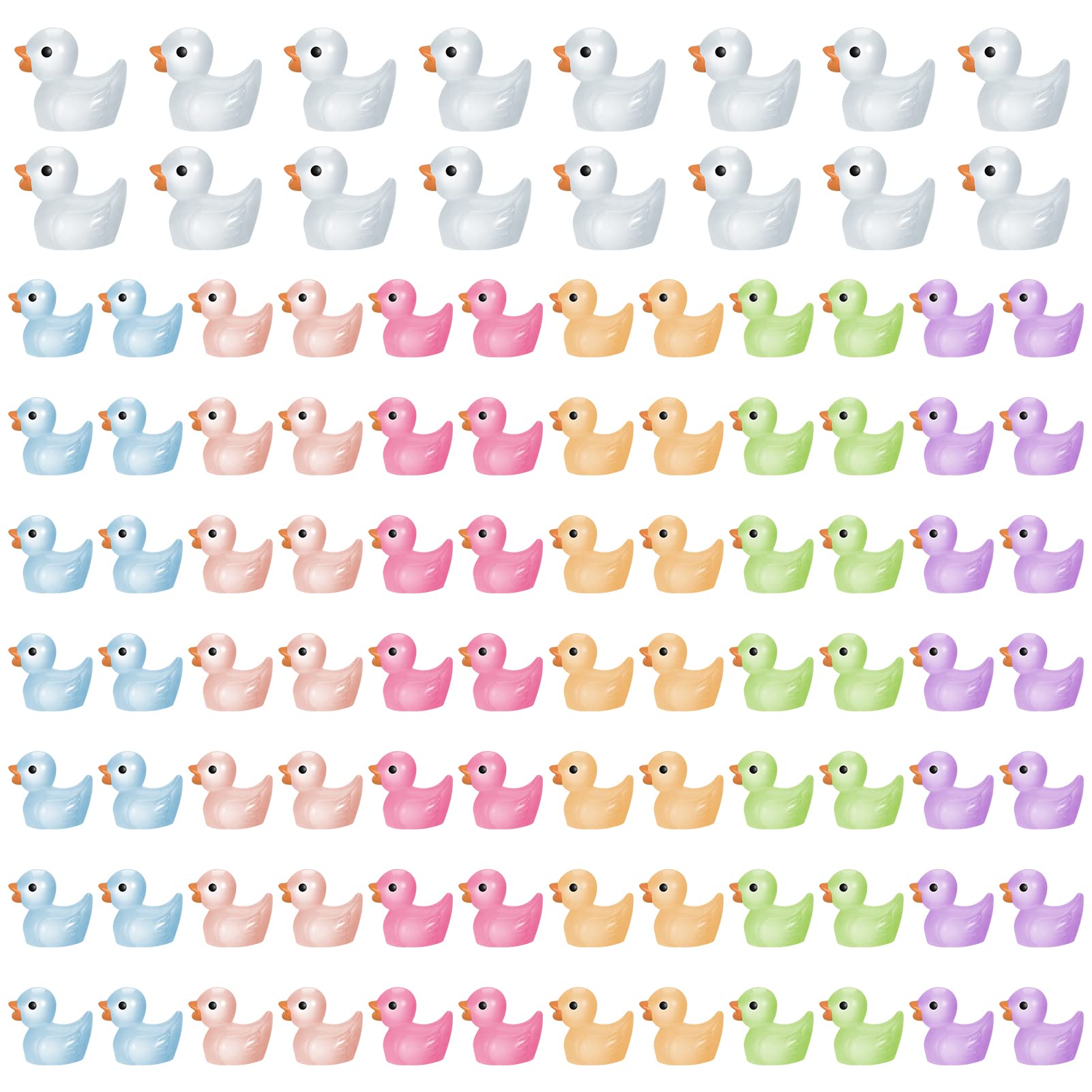 FRIUSATE 100 PCS Tiny Ducks Miniature Resin Duck Glow in The Dark Ducks Mini Figures Micro Landscape Aquarium Dollhouse Ornament Potted Plants DIY Decoration for Prank Party Favor, Ducks Luminous