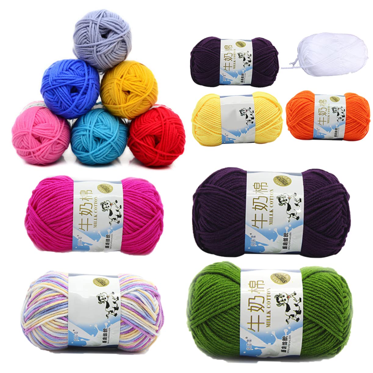 TEHAUX 50g Cotton Yarn Soft Chunky Crochet Knitting Yarn for Sweaters Hats Scarves