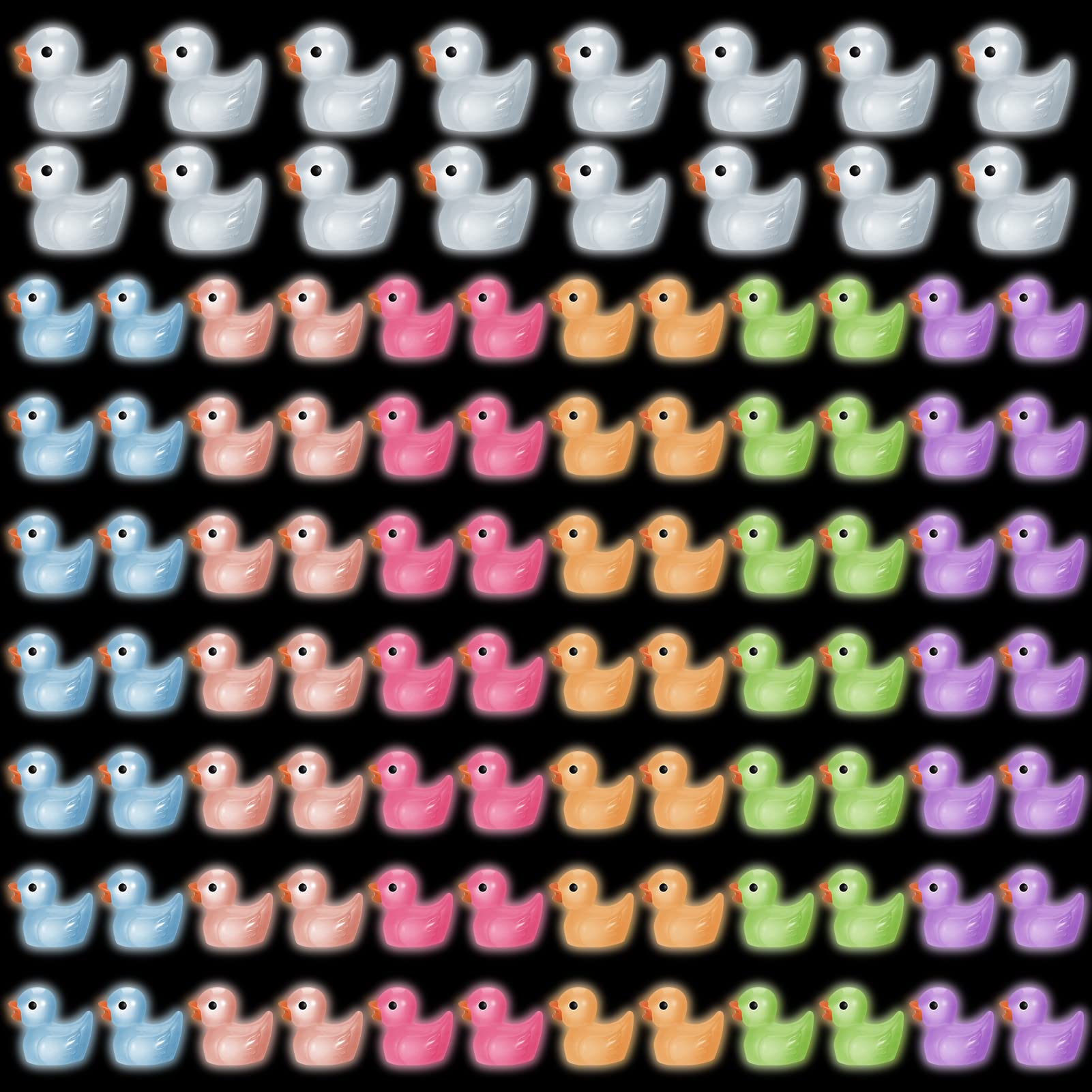 FRIUSATE 100 PCS Tiny Ducks Miniature Resin Duck Glow in The Dark Ducks Mini Figures Micro Landscape Aquarium Dollhouse Ornament Potted Plants DIY Decoration for Prank Party Favor, Ducks Luminous