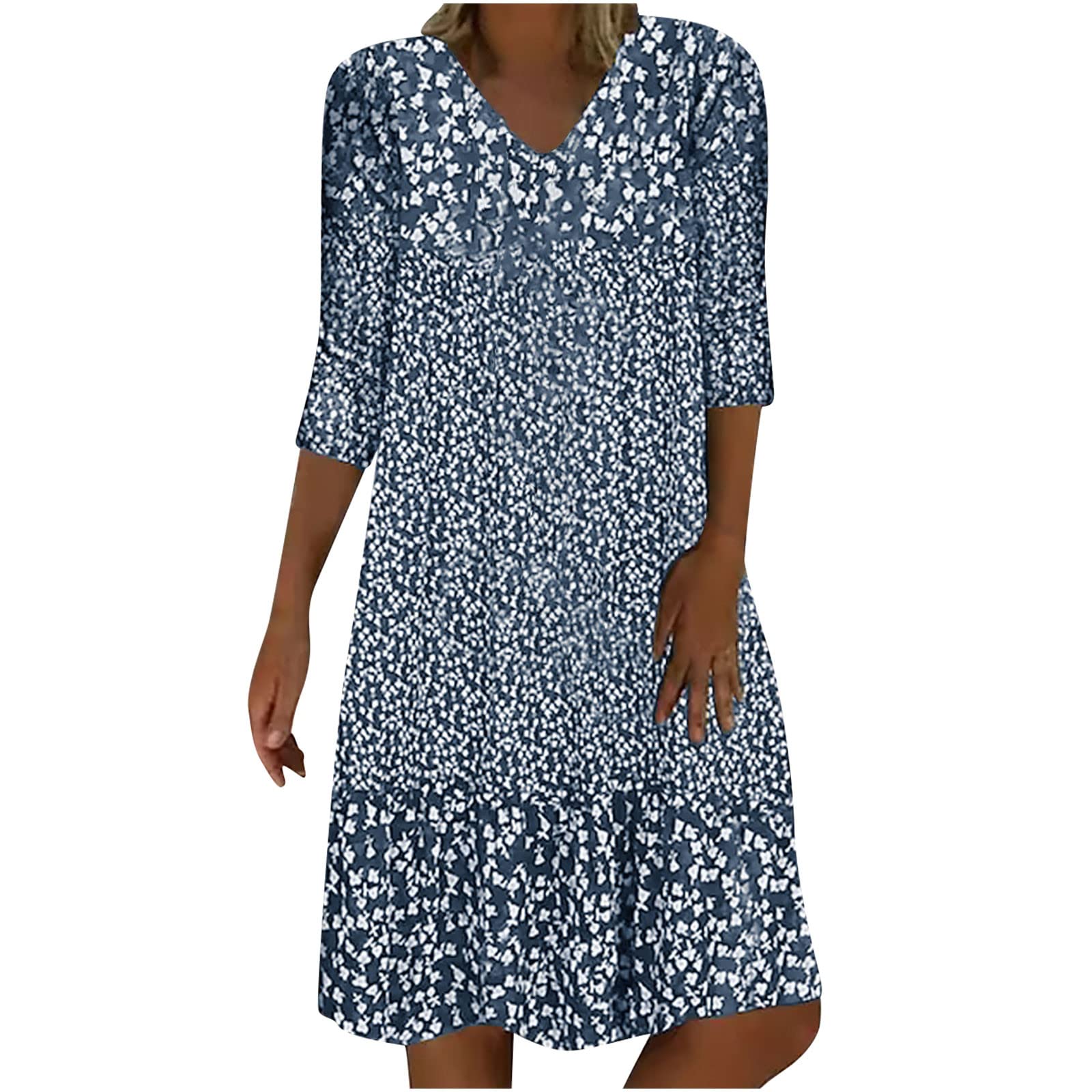 Pejock 3/4 Sleeve Dresses for Women, Womens Summer Short Sleeve V Neck Tshirt Dress Floral Printed Beach Flowy Sundresses midi Dresses for Women Vestidos Sexy Dresses for Women Chiffon Dresses