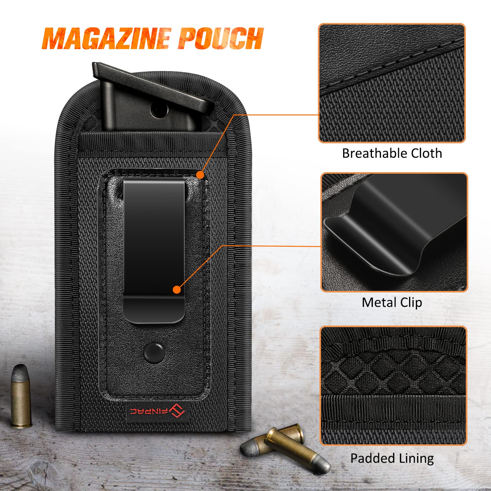 Concealed Carry Gun Holster, FINPAC IWB 9mm Airsoft Holsters, Belt Attachment Pistol Mag, Fits for Glock 17,19,26,27,42,43 M&P Shield Handguns