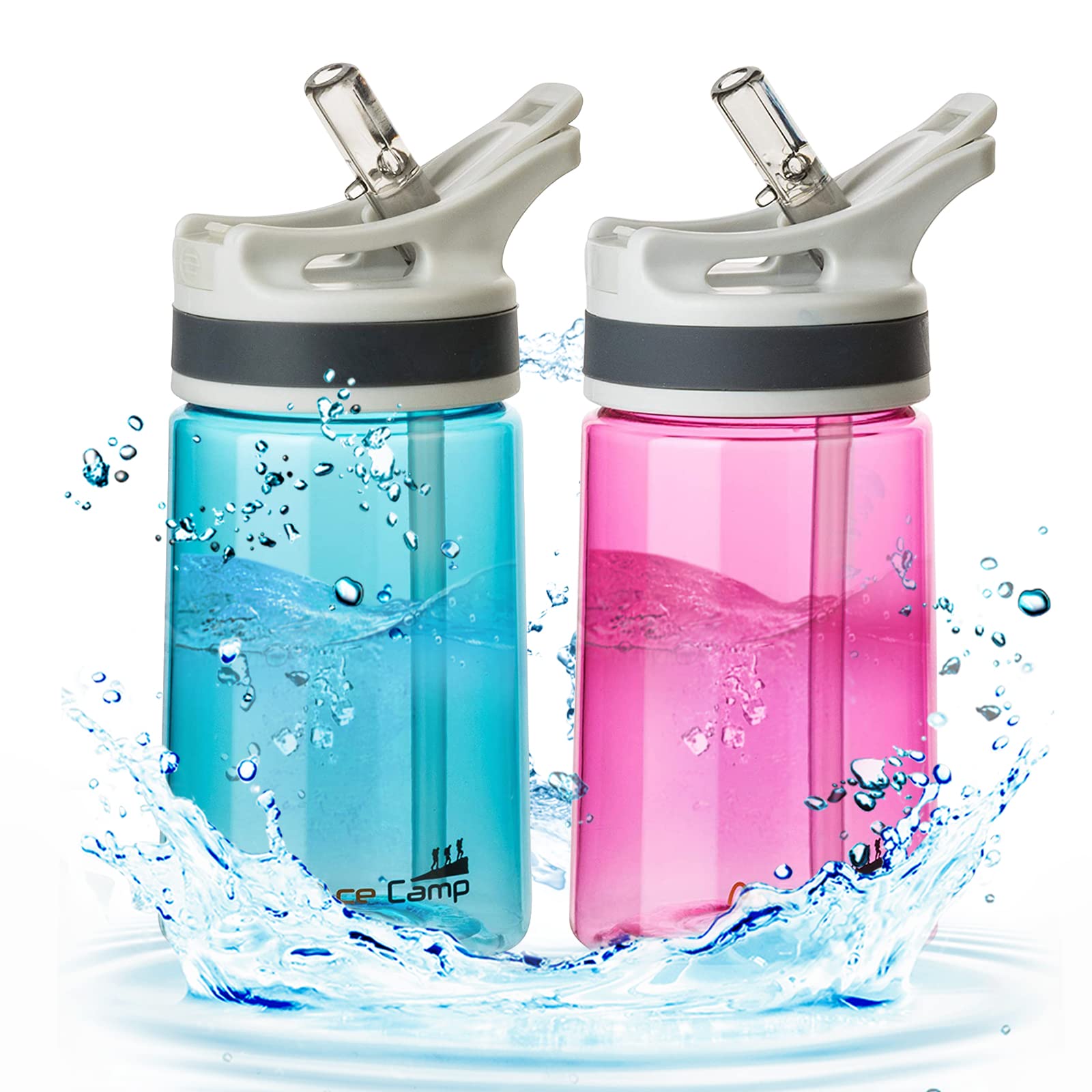 AceCamp 12oz Small Water Bottle 2 Pack with Straw for Kids and Adults BPA Free Tritan Sports Fitness Bottle Leak-Proof Durable Blue/Pink