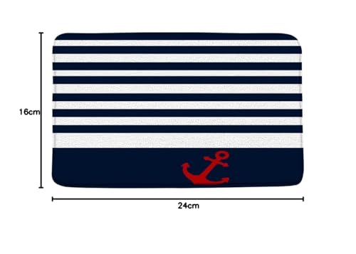 KXO Nautical Anchor Bath Mat Red Anchors Navy Blue White Stripe Tropical Ocean Sea Life Creative Navigation Art Microfiber Memory Foam Absorbent Rug Floor Mats Bathroom Decor,Navy Blue White 24"x16"