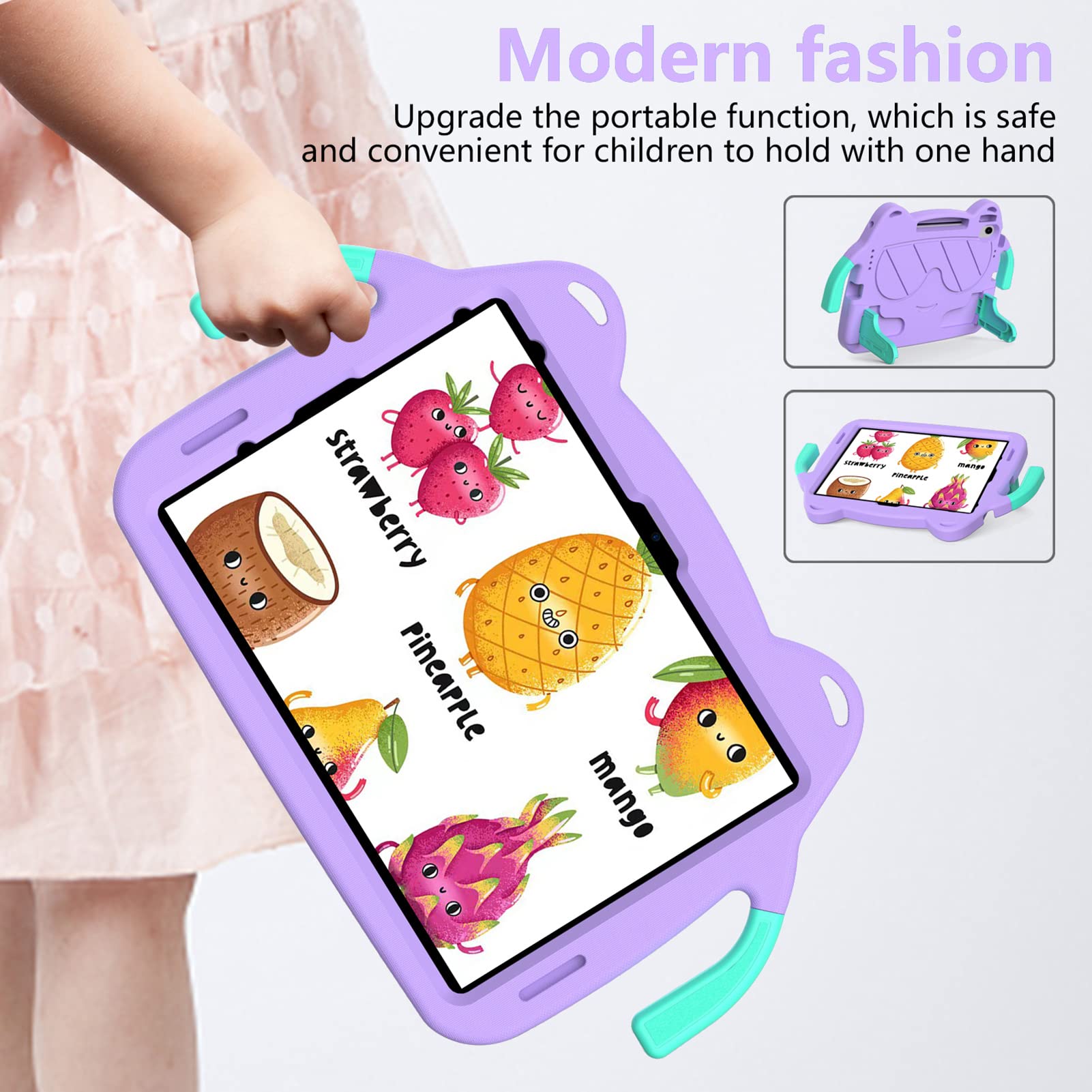 ESSTORE Kids Case Compatible with iPad 10th Generation (2022) 10.9 Inch Kids Case, Shockproof Case with Shoulder Strap/Handle/Stand Cute Cover, Lightpurple/MintGreen