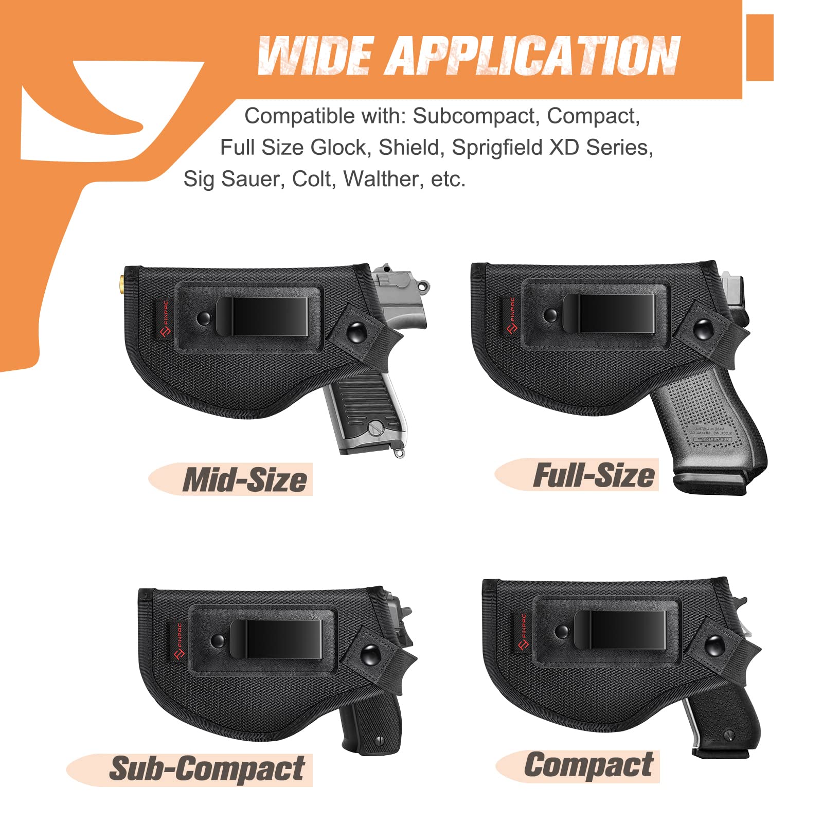Concealed Carry Gun Holster, FINPAC IWB 9mm Airsoft Holsters, Belt Attachment Pistol Mag, Fits for Glock 17,19,26,27,42,43 M&P Shield Handguns