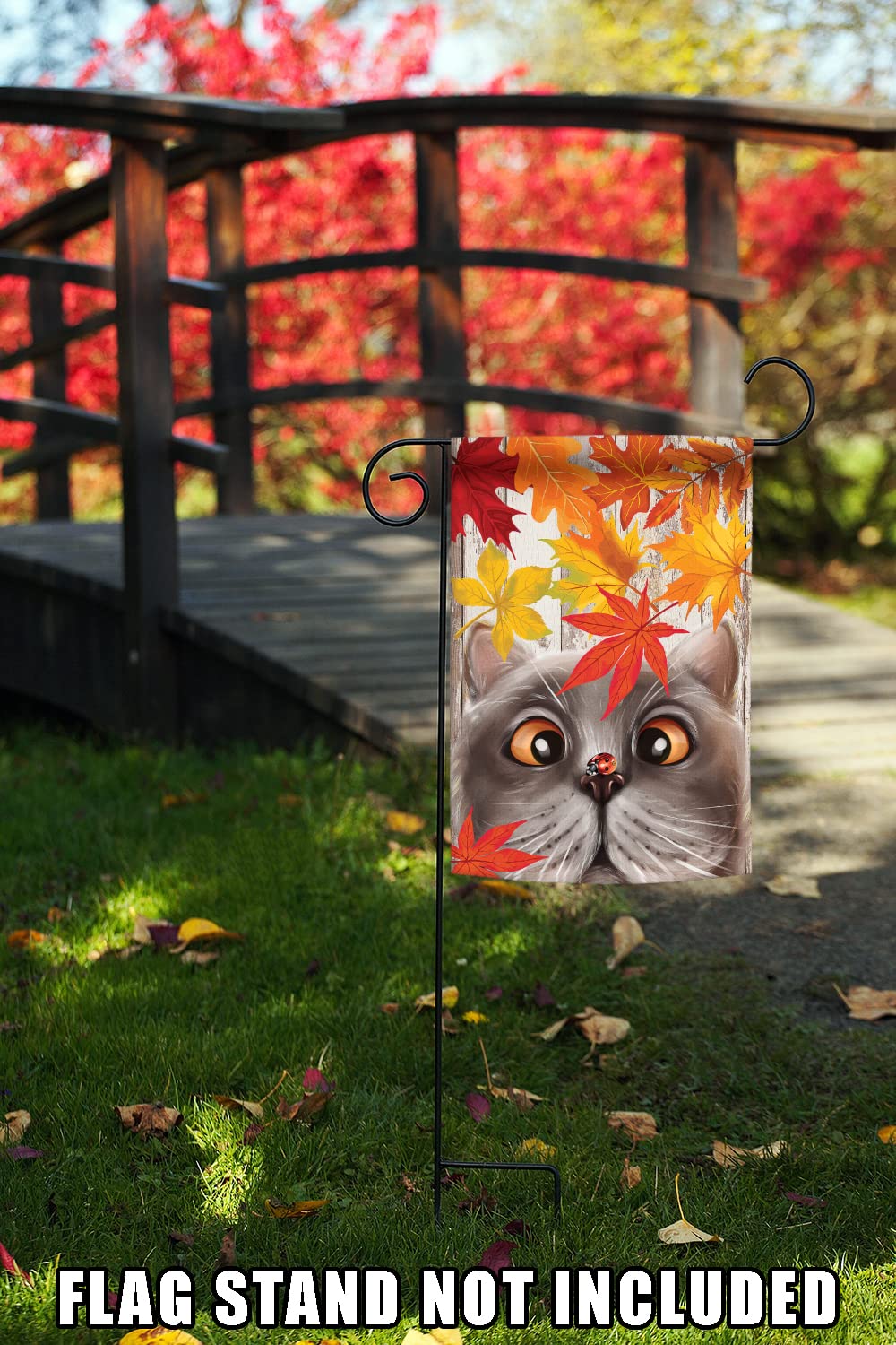 Toland Home Garden 1112655 Fall Cat and Ladybug Fall Flag 12x18 Inch Double Sided for Outdoor Cat House Yard Decoration