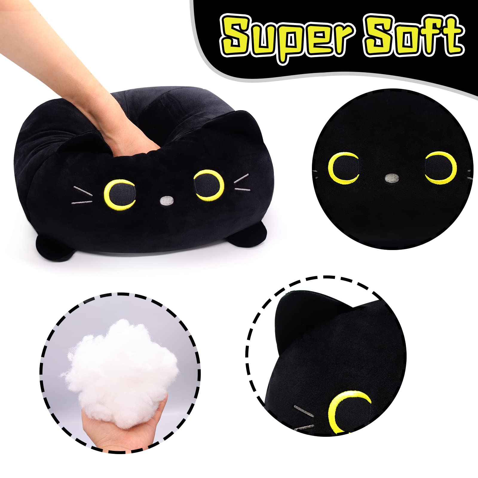 Desdfcer Black Cat Plush, 12''Black Cat Pillow, Black Cat Stuffed Animal Plush,Cute Black Cat Plushie,Kawaii Cat Plush Pillow Lumbar Back Cushion,Gift for Halloween Christmas
