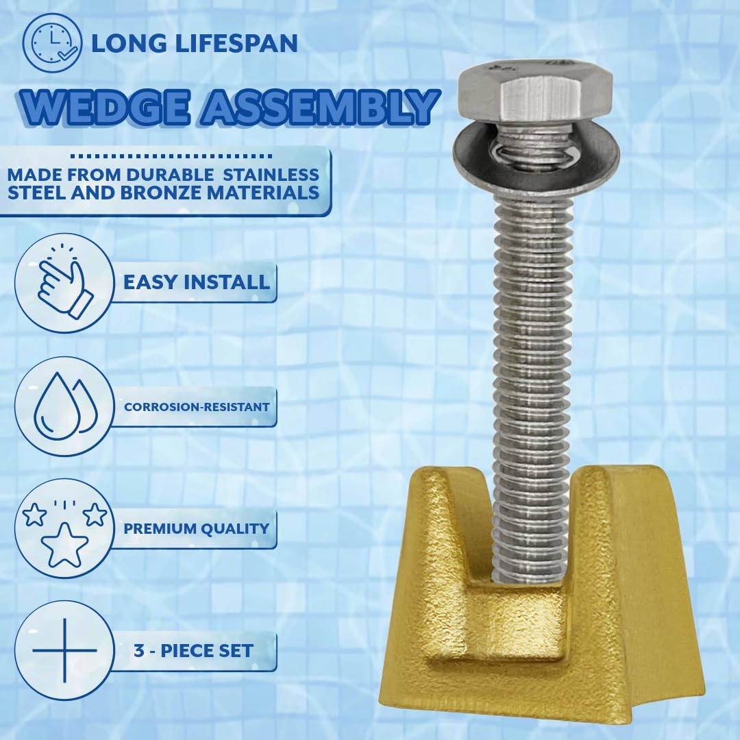 Poolzilla 2 Pack Bronze Wedge Assembly for 4" Rail Anchors - (1) Wedge, (1) Bolt & (1) Washer, for Pool Ladders