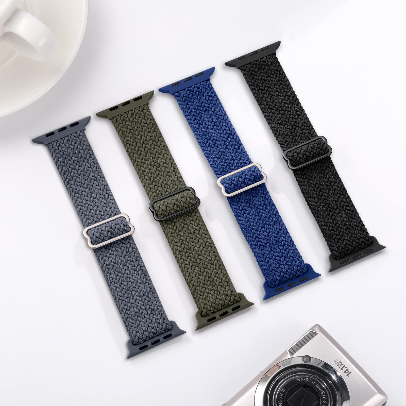 DaQin 4 Pack Braided Solo Loop Bands Compatible with Apple Watch Band 38mm 40mm 41mm Women Men, Adjustable Stretchy Nylon Bands Elastic Sport Wristbands for iWatch Series 10 9 8 7 6 5 4 3 2 1 SE Ultra