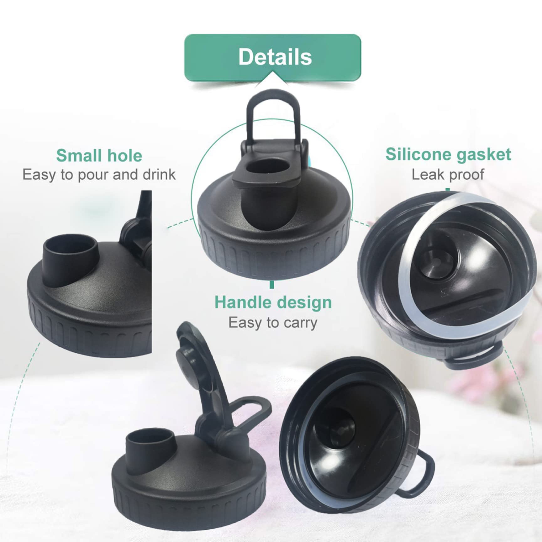 Ckuakiwu Mason Jar Lids, 4pcs 2.76inch Leak-Proof Flip Mason Jar Lid, Regular Mouth Mason Jar Pour Spout Lids, Easy Pouring Spout Lids for Kitchen (Black+Gray)