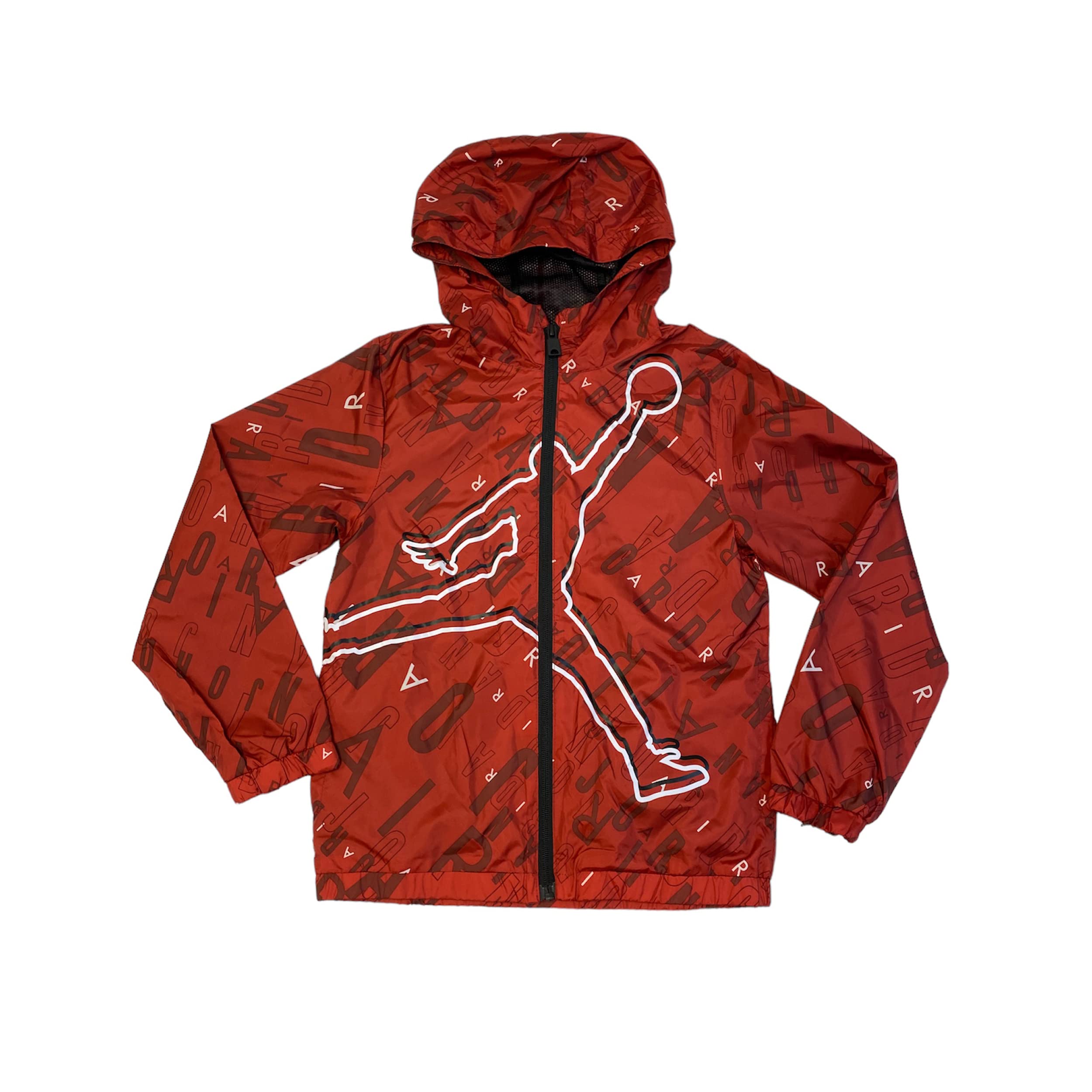 Jordan Boys All Over Logo Windbreaker Jacket in Gym Red with Hood Rain Jacket (as1, alpha, l, regular, Gym red)