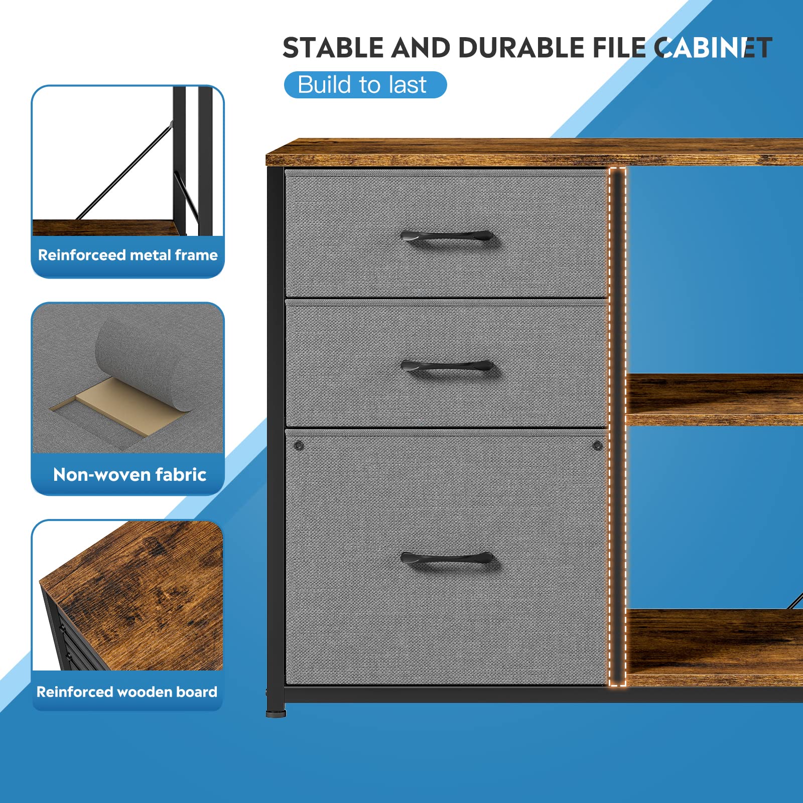 Raybee 3 Drawer File Cabinets Filing Cabinets for Home Office Mobile Lateral Office File Cabinet Rolling Printer Stand Fits for A4 Letter, Legal Size,26.6" H x 29.7" W x 16.9" D