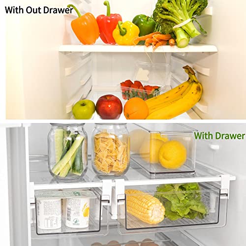 BIINONE Large Fridge Drawer Organizer 14in-20in for Deli Meat, Cheese, Vegetable, Fruit Clear Fridge Organizer Bins, Refrigerator Undershelf Drawer-XL