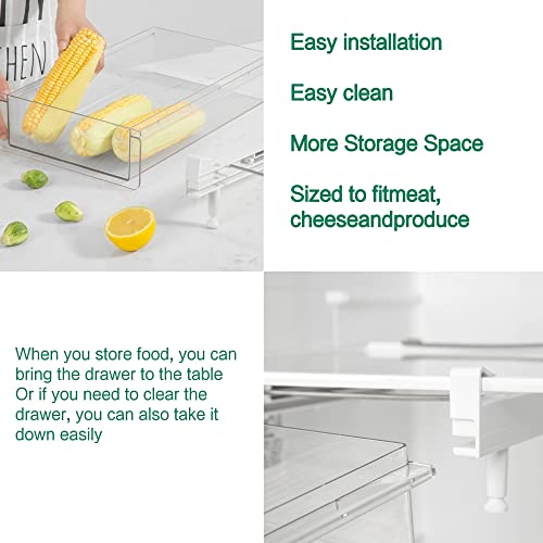 BIINONE Large Fridge Drawer Organizer 14in-20in for Deli Meat, Cheese, Vegetable, Fruit Clear Fridge Organizer Bins, Refrigerator Undershelf Drawer-XL