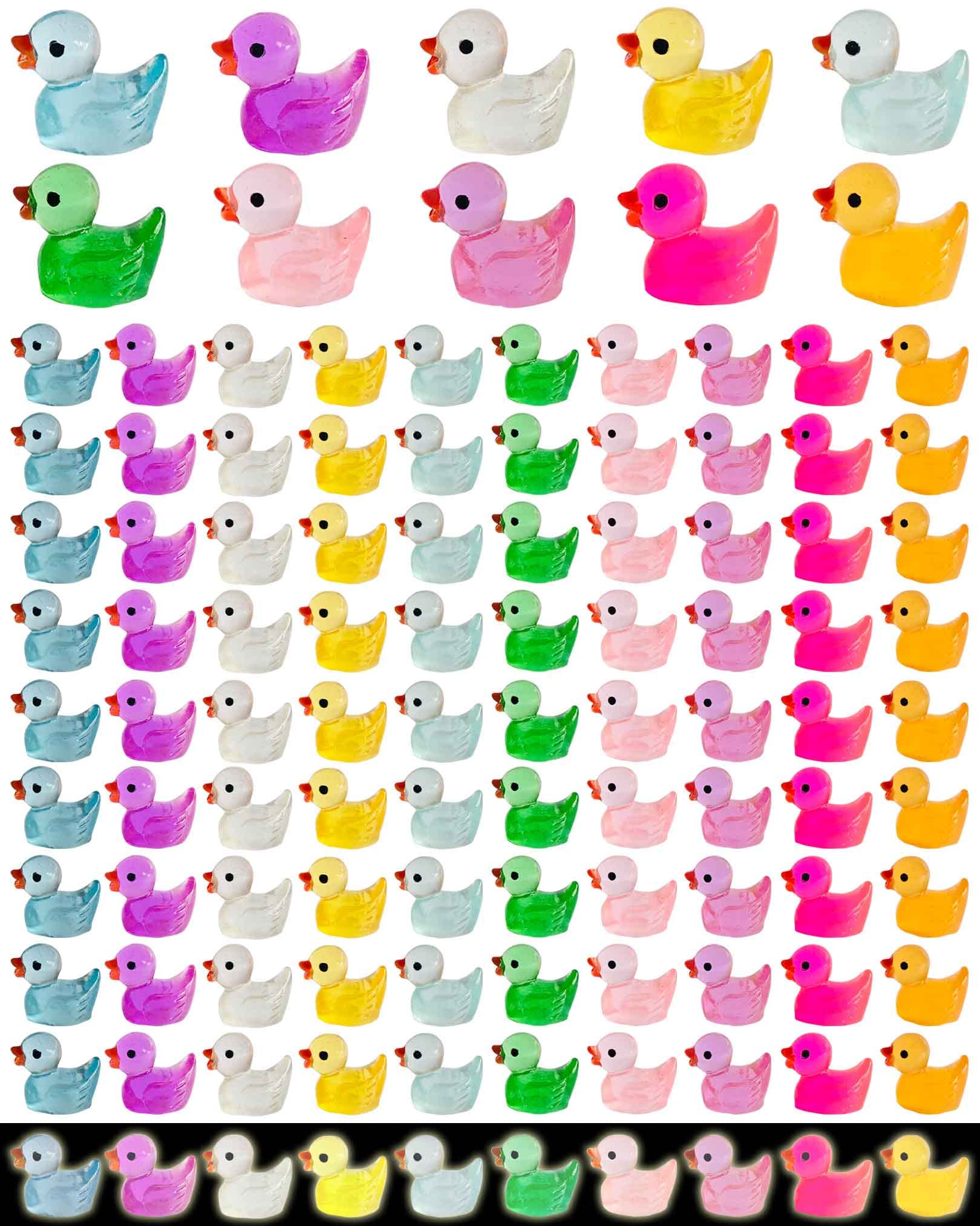 Sunioine 100 Pieces Mini Luminous Resin Ducks 10 Colors Tiny Ducks Mini Ducks Glow in The Dark Miniature Ducks for Micro Fairy Garden Landscape Aquarium Dollhouse Ornament Potted DIY Craft Party Decor