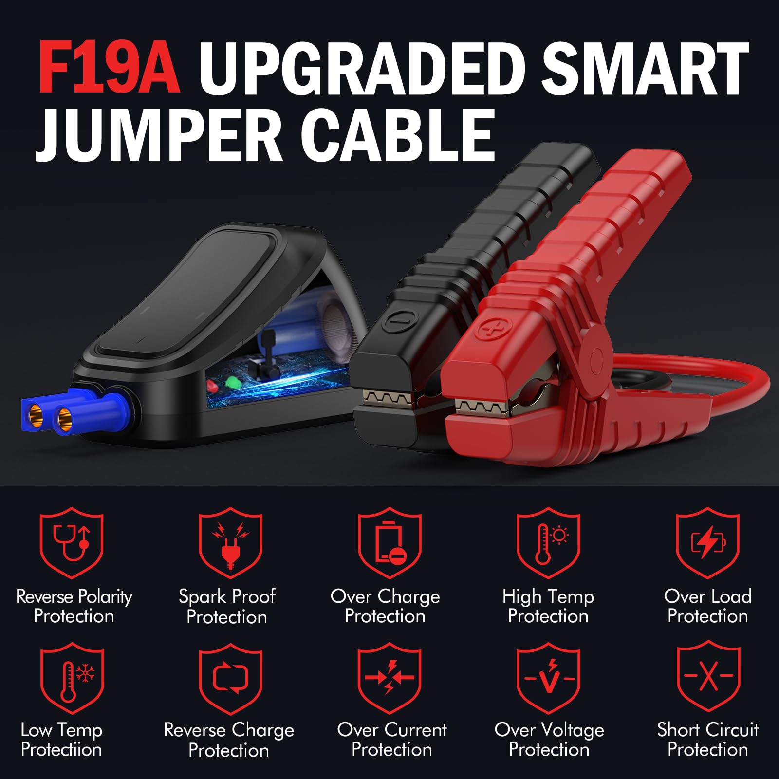 DBPOWER Jump Starter 2000A Peak Portable Car Jump Starter for Up to 8.0L Gas and 6.5L Diesel Engines, 12V Lithium Battery Booster Pack with 2.5" LCD Display, Smart Jumper Cables and LED Light
