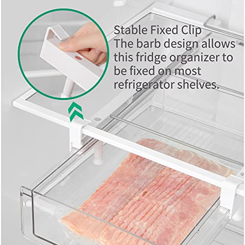 BIINONE Large Fridge Drawer Organizer 14in-20in for Deli Meat, Cheese, Vegetable, Fruit Clear Fridge Organizer Bins, Refrigerator Undershelf Drawer-XL