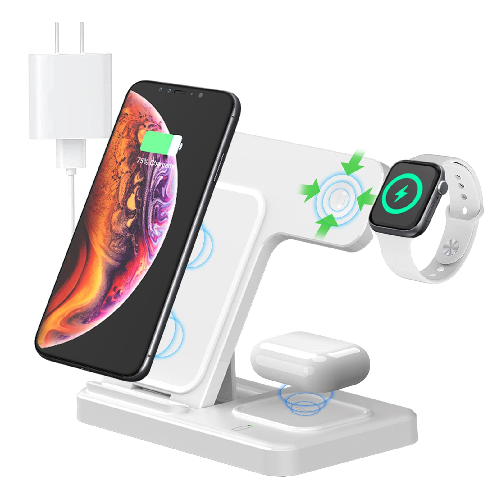 Wireless Charger for iPhone, 3 in 1 Foldable Phone Charger Stand Dock, Fast Wireless Charging Station for Apple Watch 7/6/5/4/3/2/Se, for Airpods 3/2/Pro, for iPhone 14/13/12/11/Pro/Max/Plus