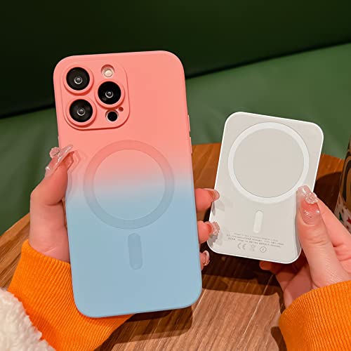 Ownest Compatible for iPhone 14 Pro Max Case with Magnetic Fitting for Magsafe Case Luxury Cute Soft Liquid Silicone Shockproof Full Camera Protector Cover Phone Case-Fluorescent Green